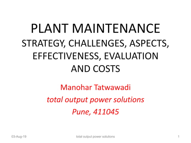 Maintenance evaluation ....... Strategy, Aspects | PPT