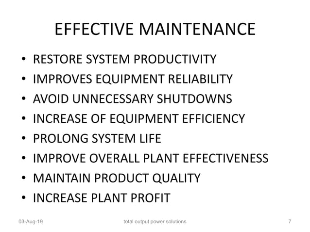 Maintenance evaluation ....... Strategy, Aspects | PPT