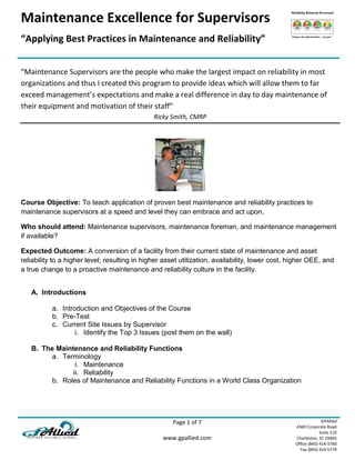 Maintenance Excellence For Maint Supervisor(3) | PDF