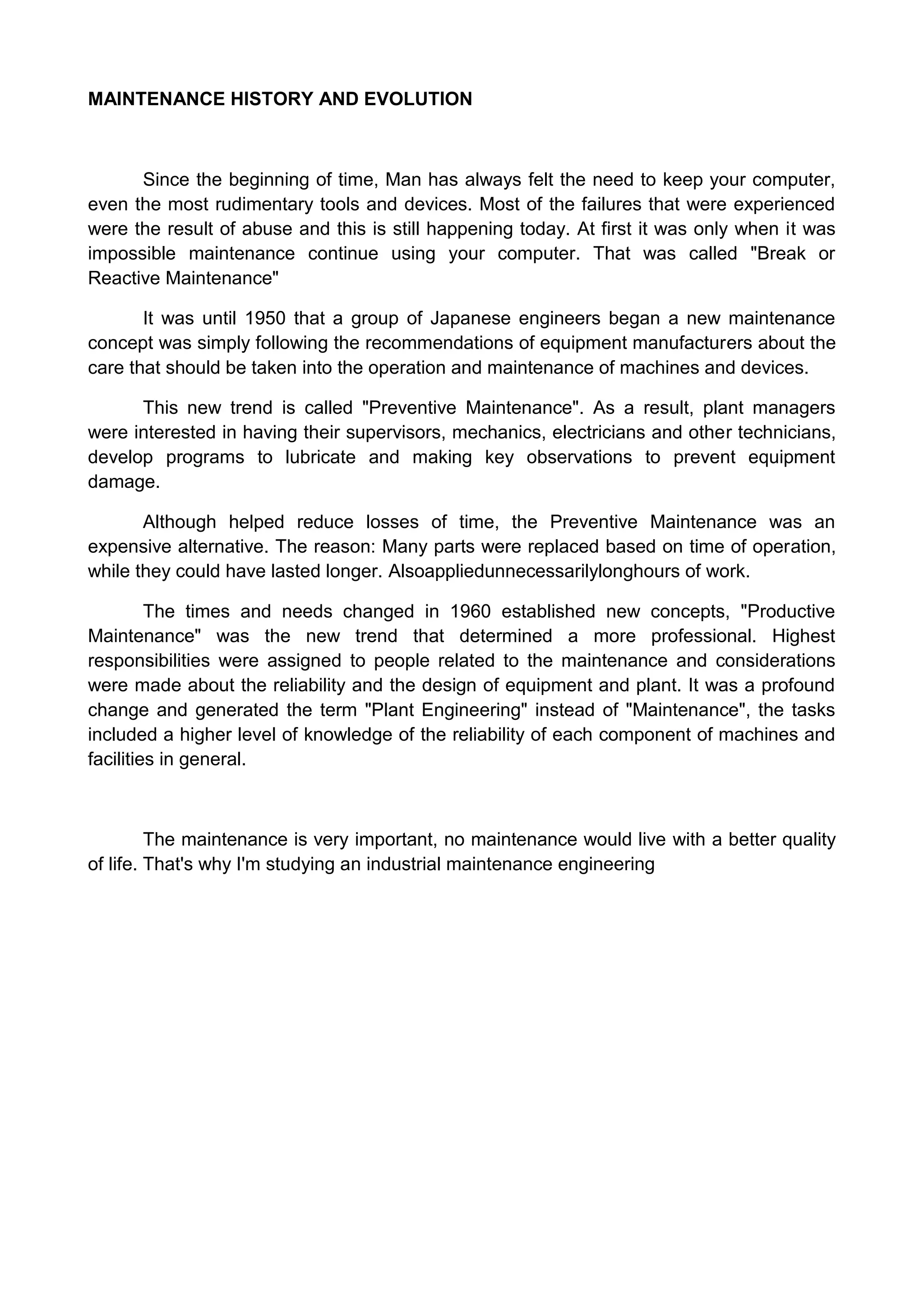 Maintenance history and evolution | DOCX