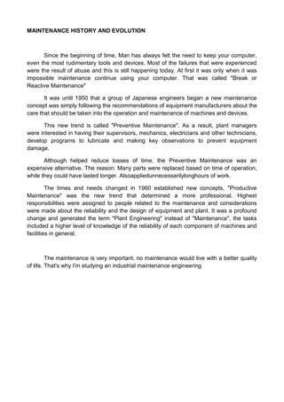 Maintenance history and evolution | DOCX | Mechanical and Industrial ...