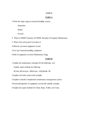 Maintenance important questions | PDF