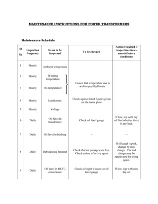 Maintenance instructions for power transformers | PDF