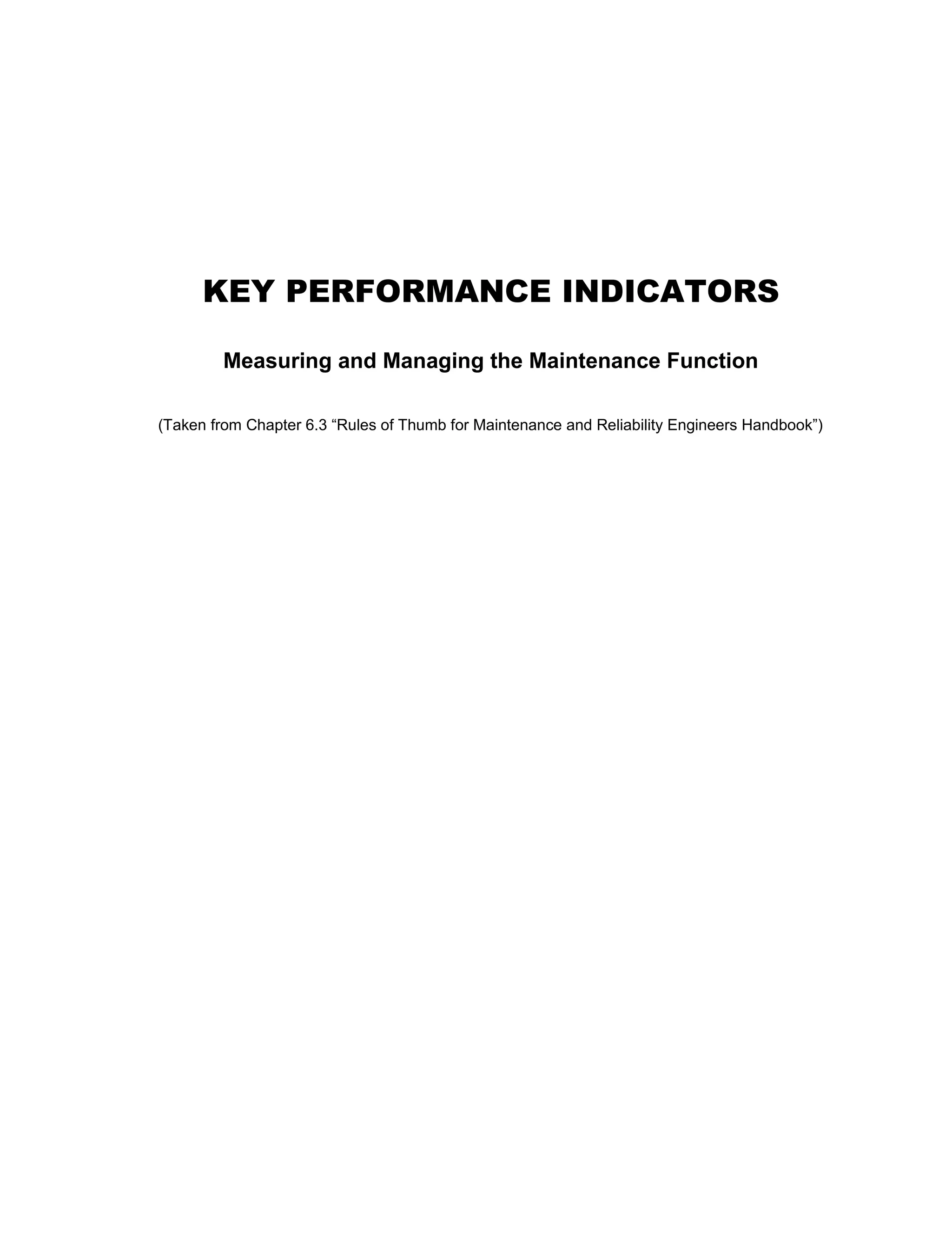 Maintenance Leading and Lagging Key Performance Indicators (KPIs) | DOC