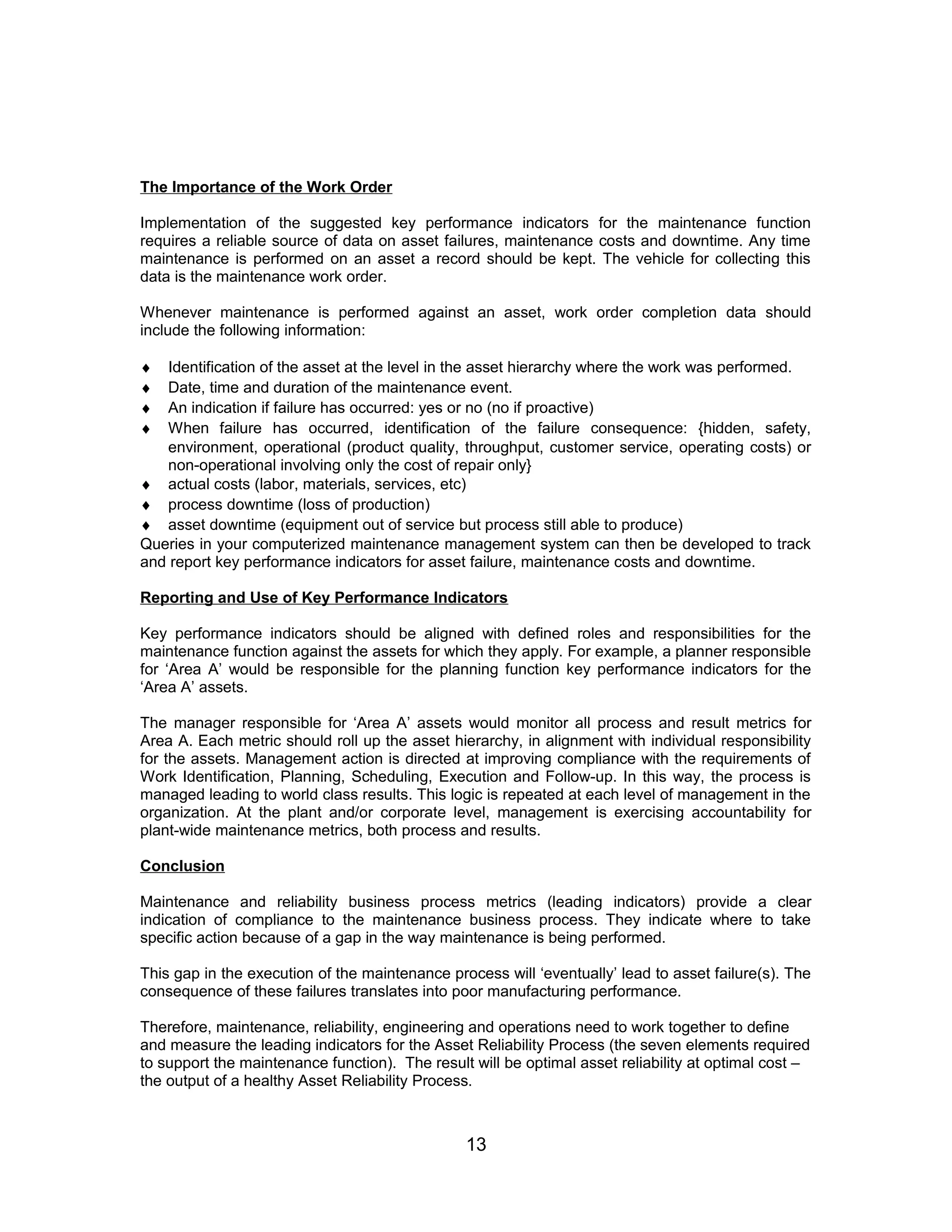 Maintenance Leading and Lagging Key Performance Indicators (KPIs) | DOC
