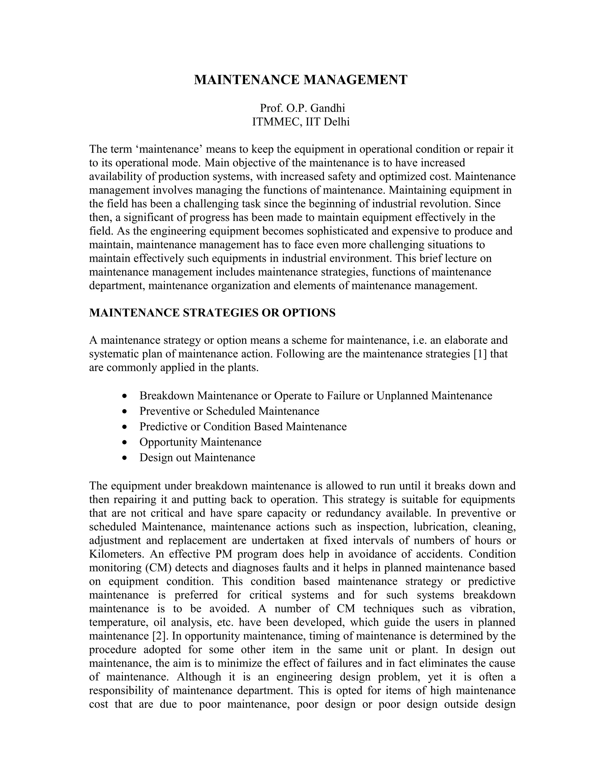 Maintenance management | DOC