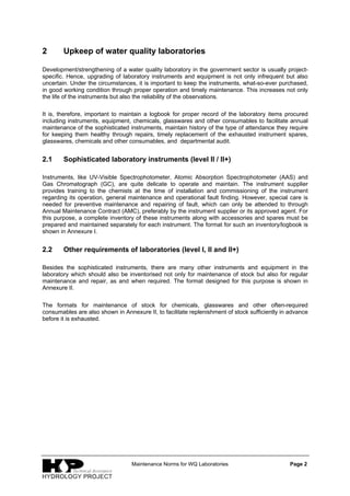 Maintenance norms for wq labs | PDF | Chemistry | Science
