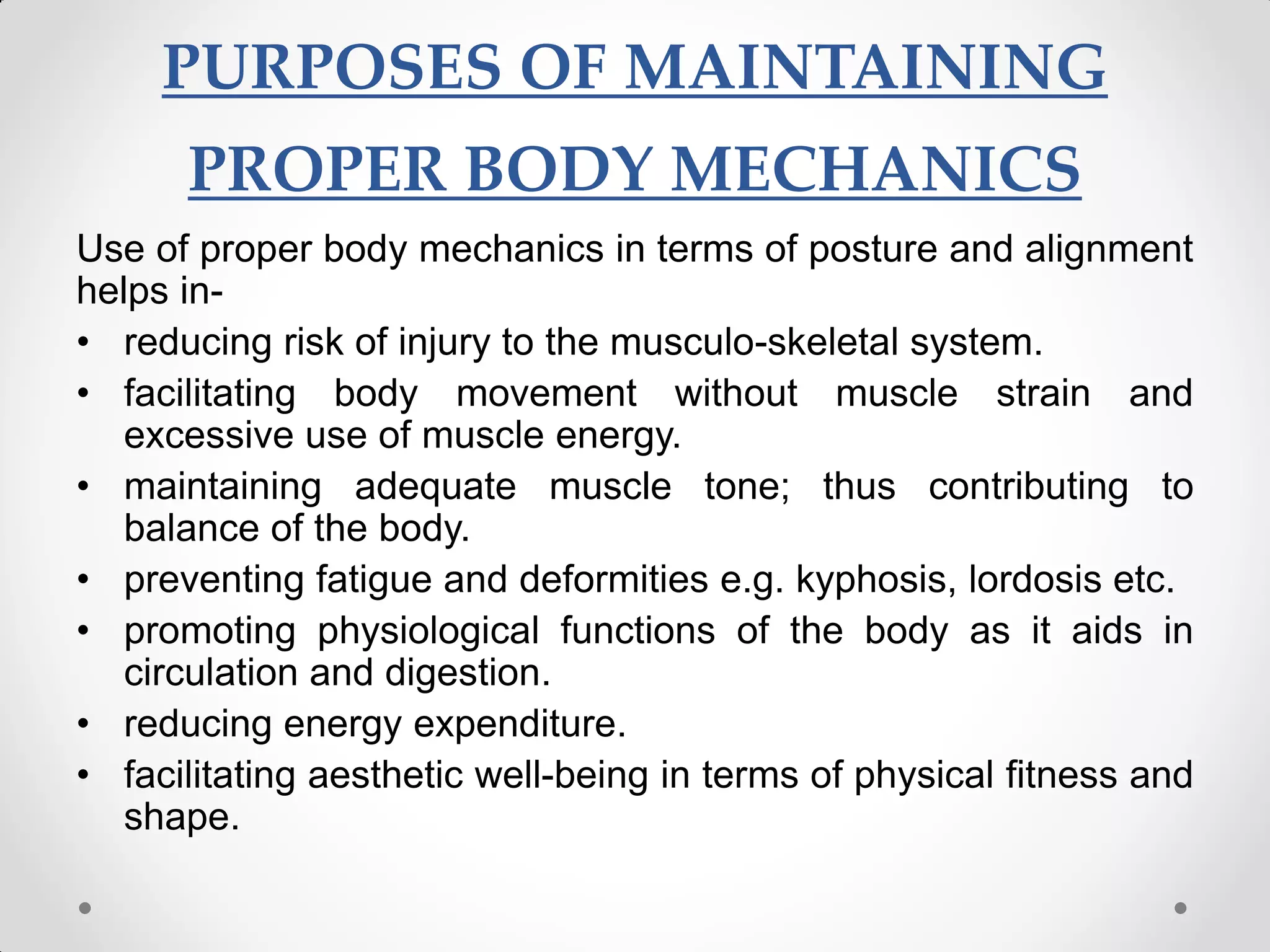 Maintenance of Proper Body Mechanics | PDF