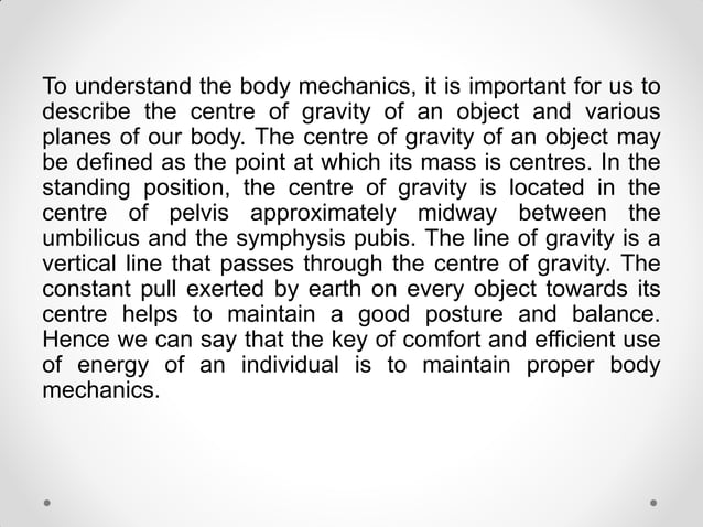 Maintenance of Proper Body Mechanics | PDF
