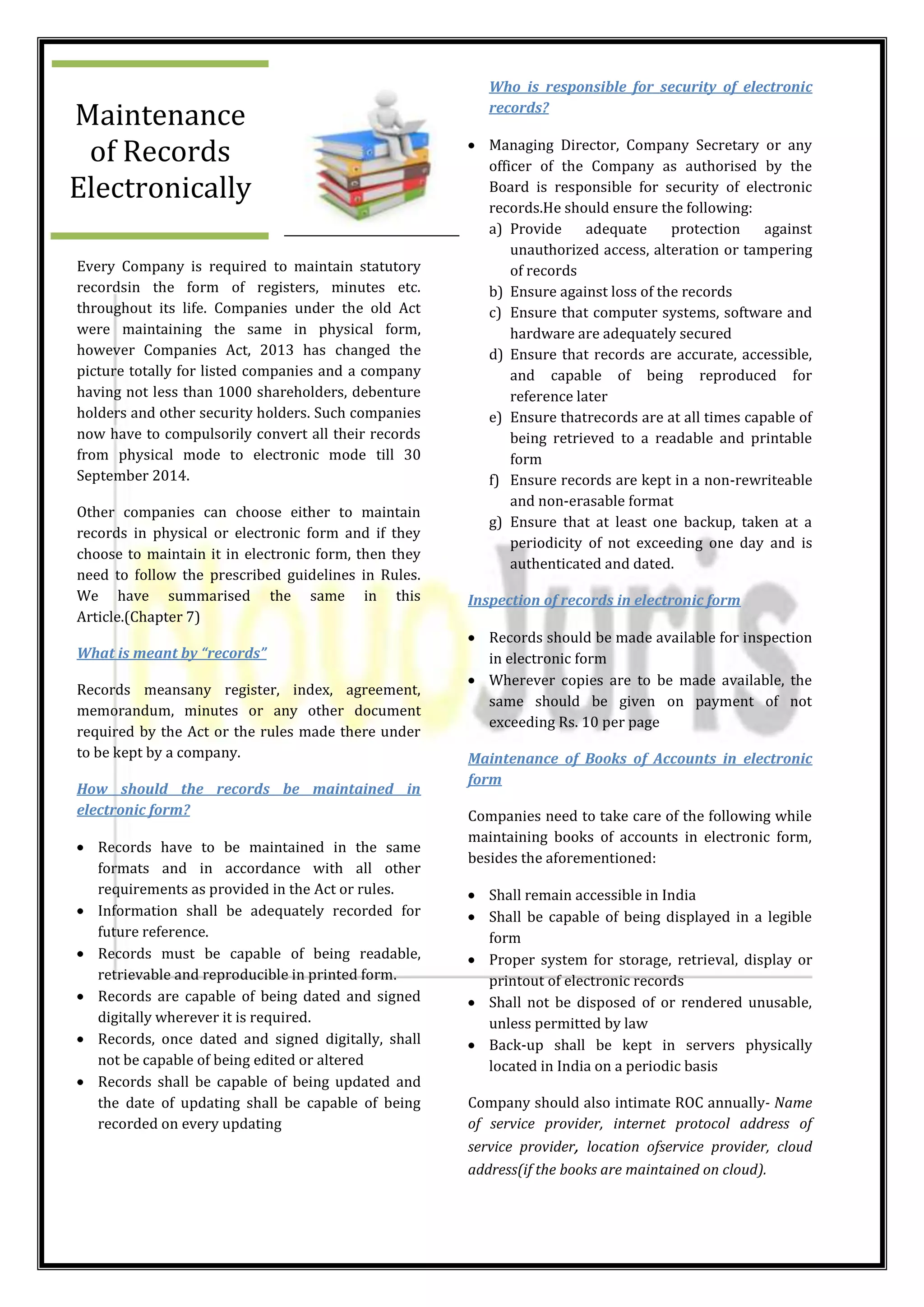 Maintenance of records, electronically. | DOCX