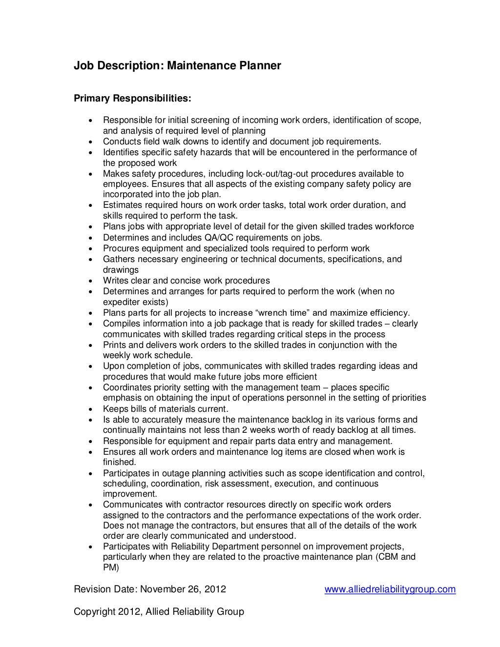 Maintenance Planner Job Description maintenance-planner-job-description