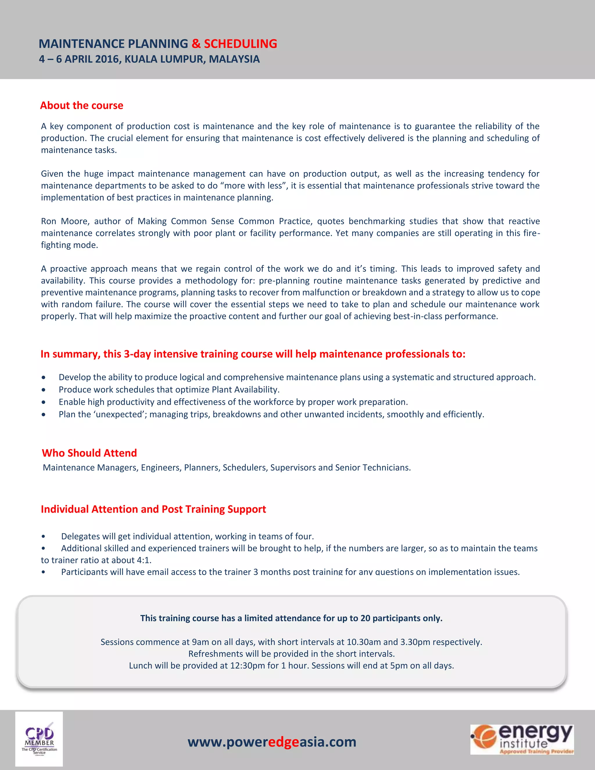 Maintenance Planning & Scheduling | PDF