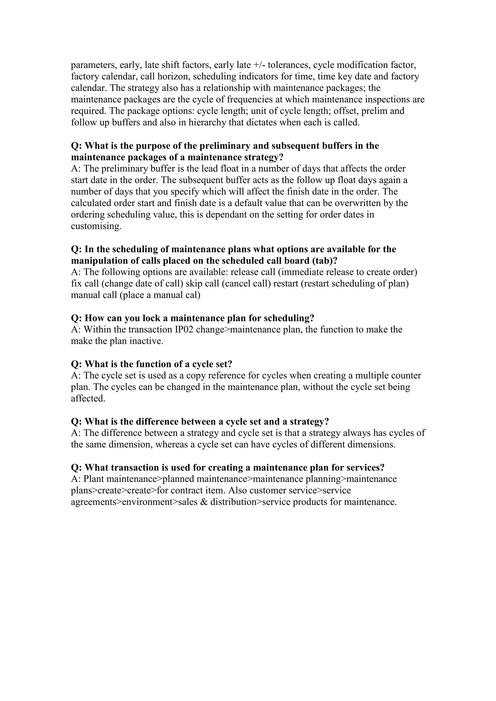 Maintenance planning questions and answers | DOCX