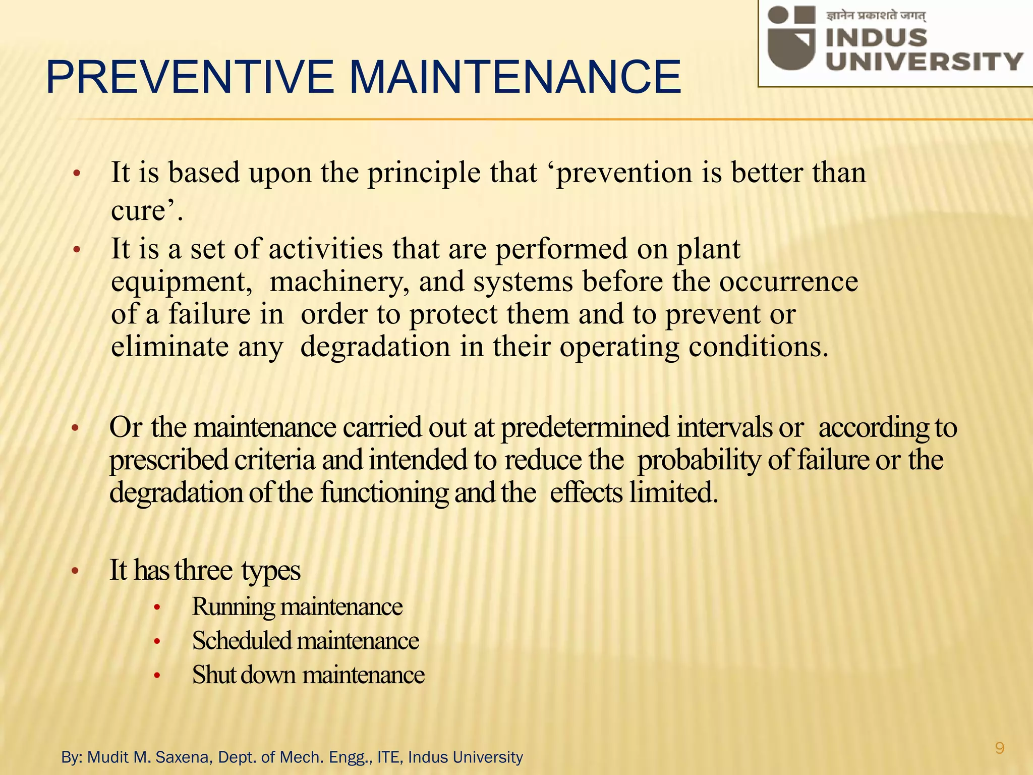 Maintenance policies and preventive maintenance | PDF