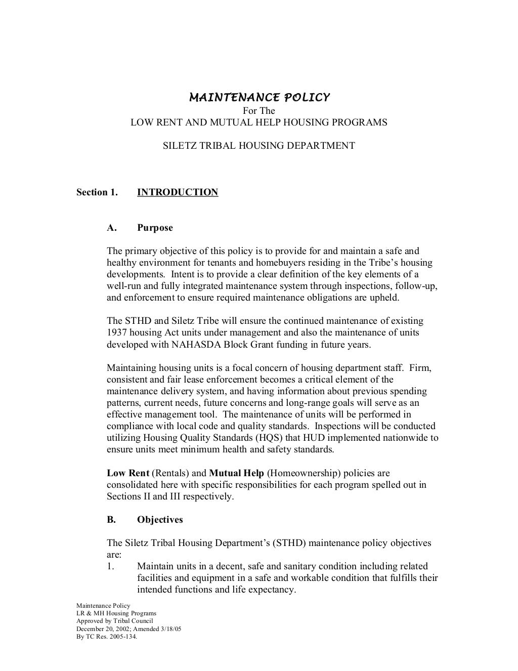 Maintenance policy