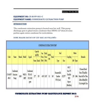 Maintenance report of Condensate Extraction Pump (KSB) | PDF