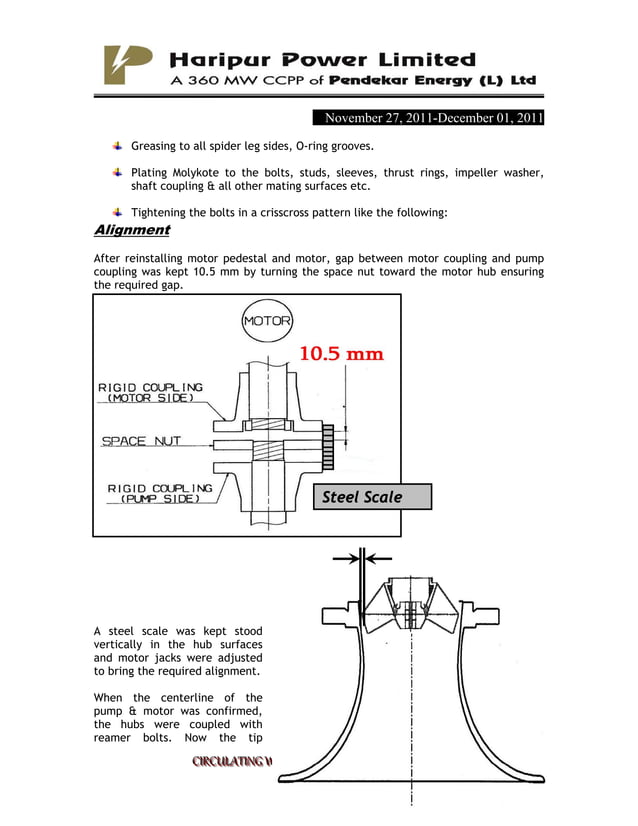 Maintenance report on Circulating Water Pump (CWP) Overhauling | PDF ...