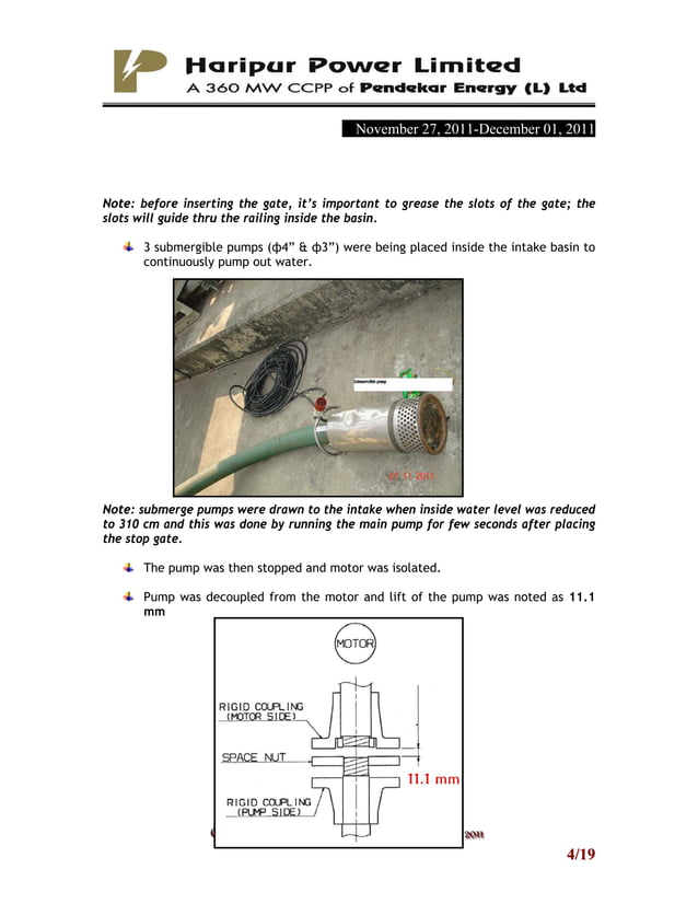 Maintenance report on Circulating Water Pump (CWP) Overhauling | PDF ...