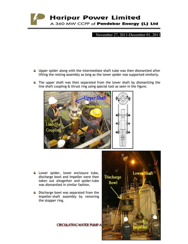 Maintenance report on Circulating Water Pump (CWP) Overhauling | PDF ...