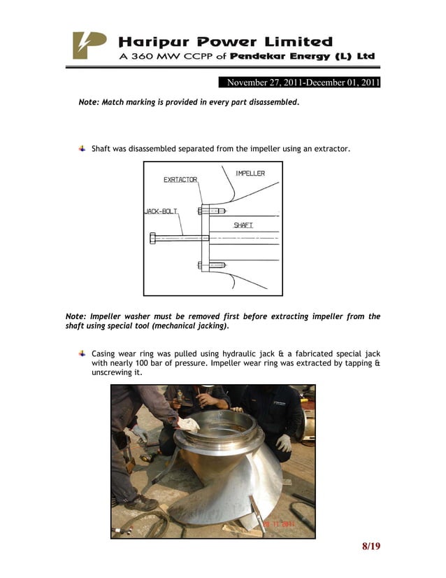 Maintenance report on Circulating Water Pump (CWP) Overhauling | PDF ...