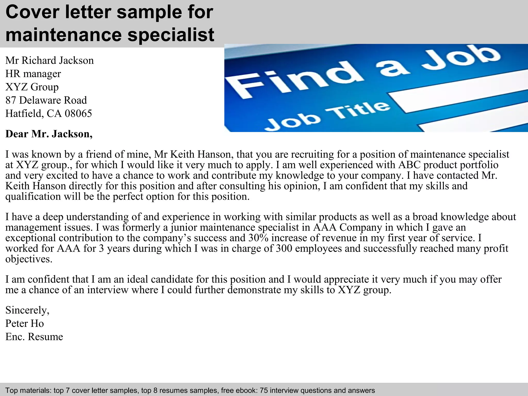 Maintenance specialist cover letter | PPT