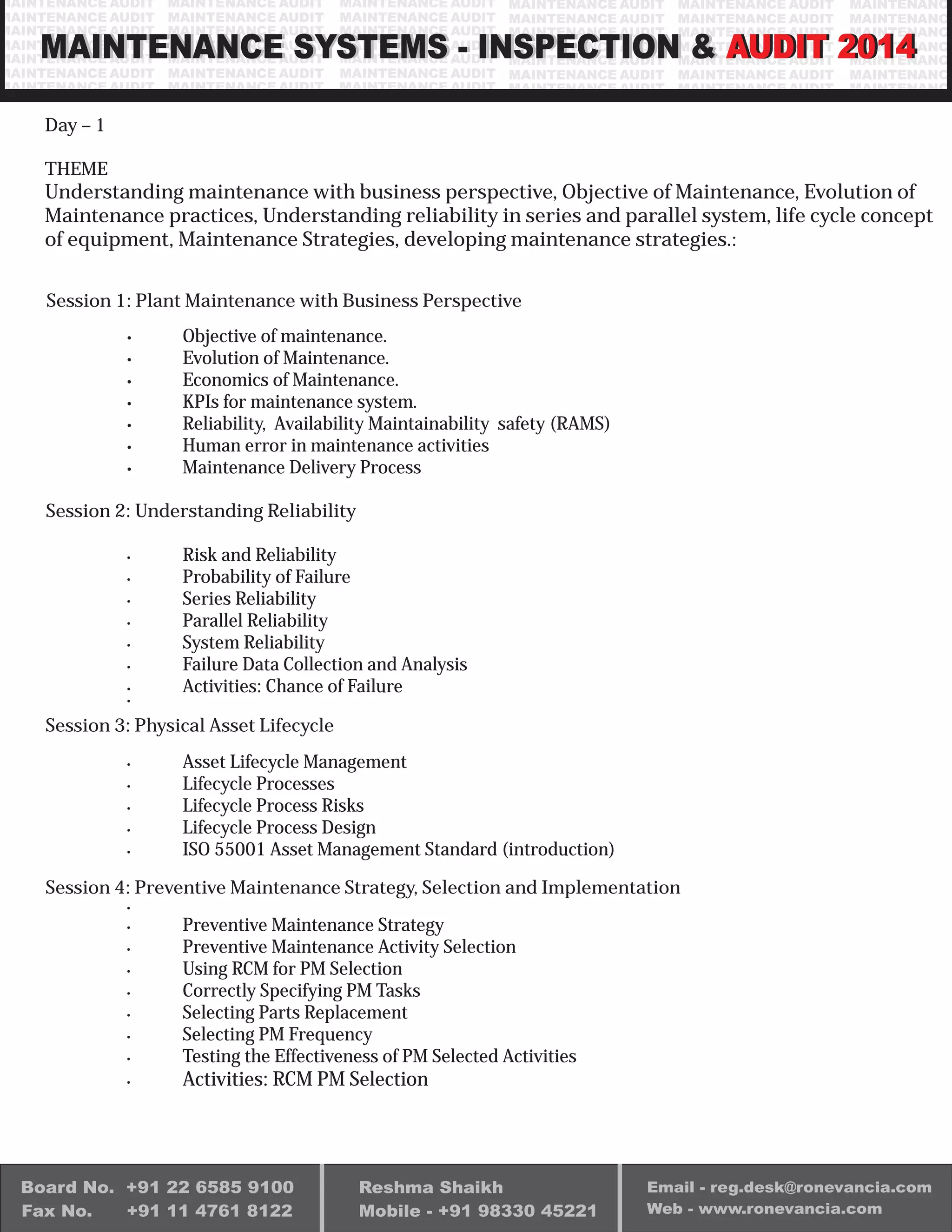 Maintenance system, inspections & audits | PDF