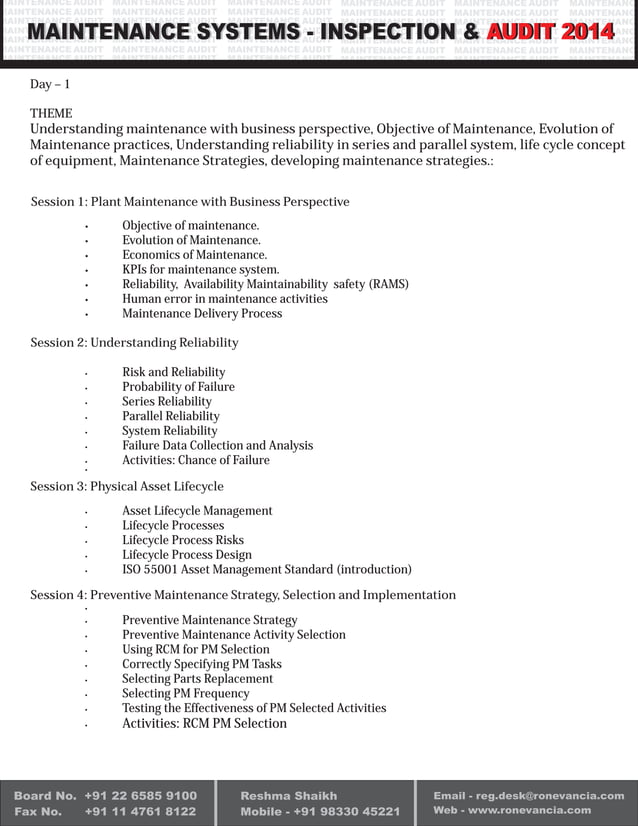 Maintenance system, inspections & audits | PDF