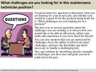 Maintenance technician interview questions