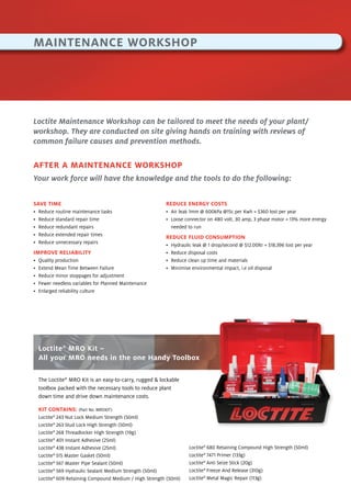 Loctite® Maintenance Workshops - Henkel Adhesives | PDF