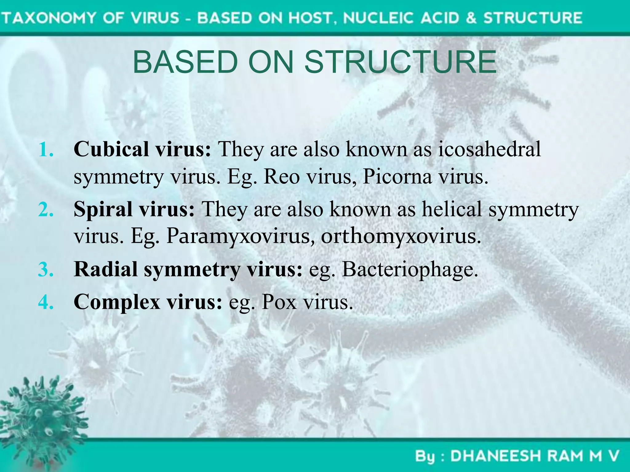 Classification of Virus, based on Nucleic acid, structure and host | PPTX