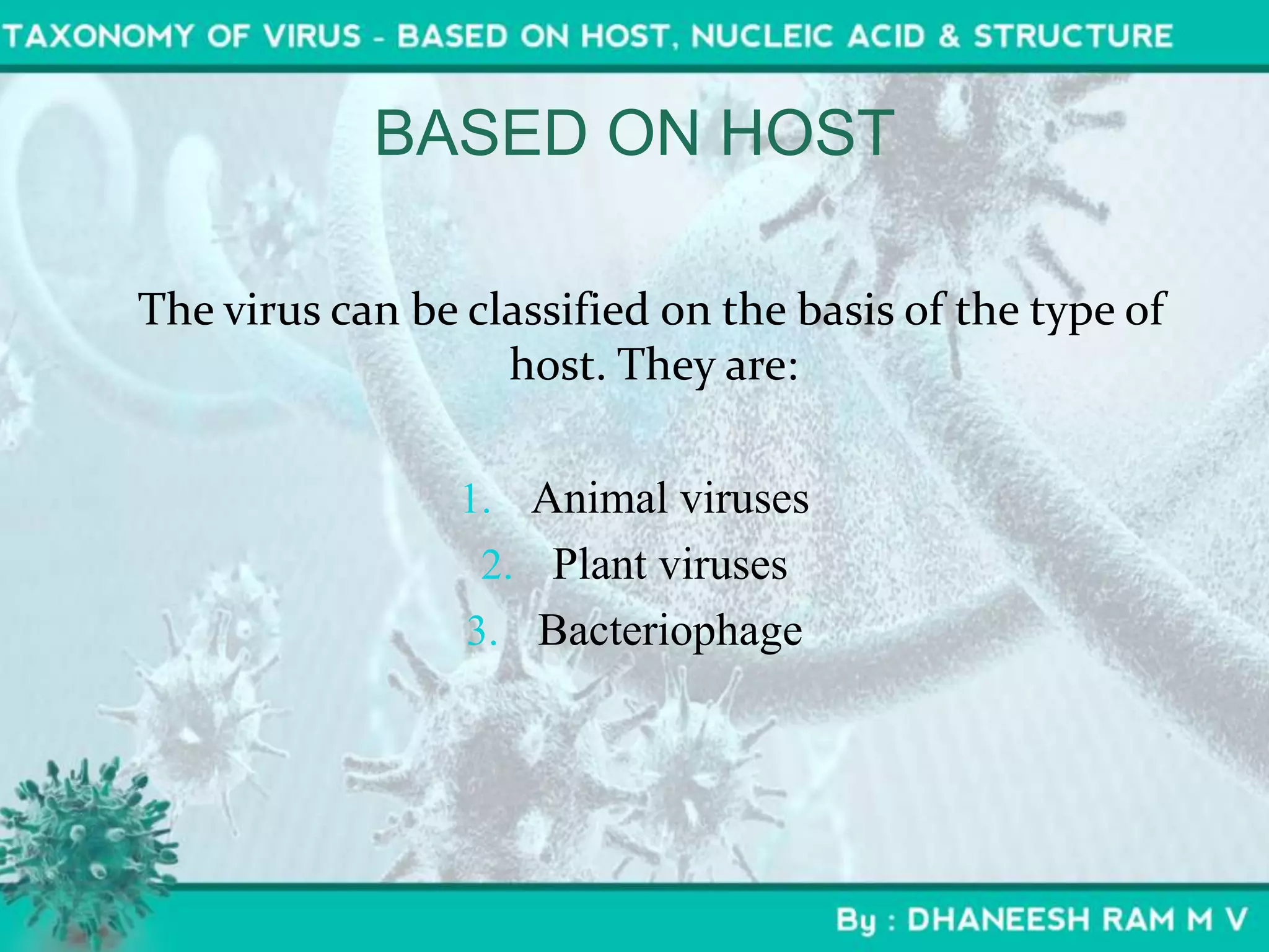 Classification of Virus, based on Nucleic acid, structure and host | PPTX