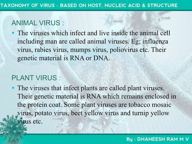 Classification of Virus, based on Nucleic acid, structure and host | PPTX | Operating Systems ...