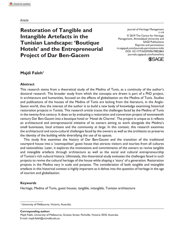 Restoration of Tangible and Intangible Artefacts in the Tunisian ...