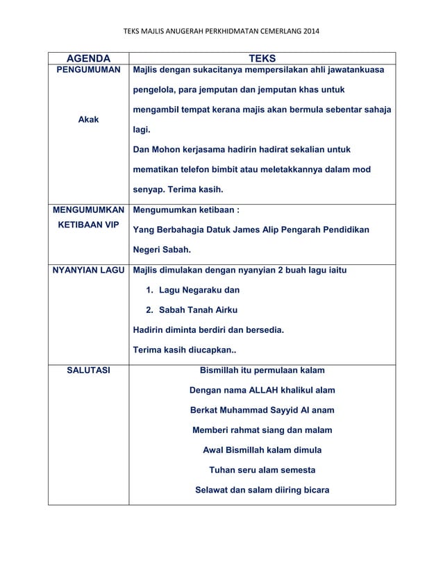 Teks Anugerah Khidmat Cemerlang 2014 | DOCX