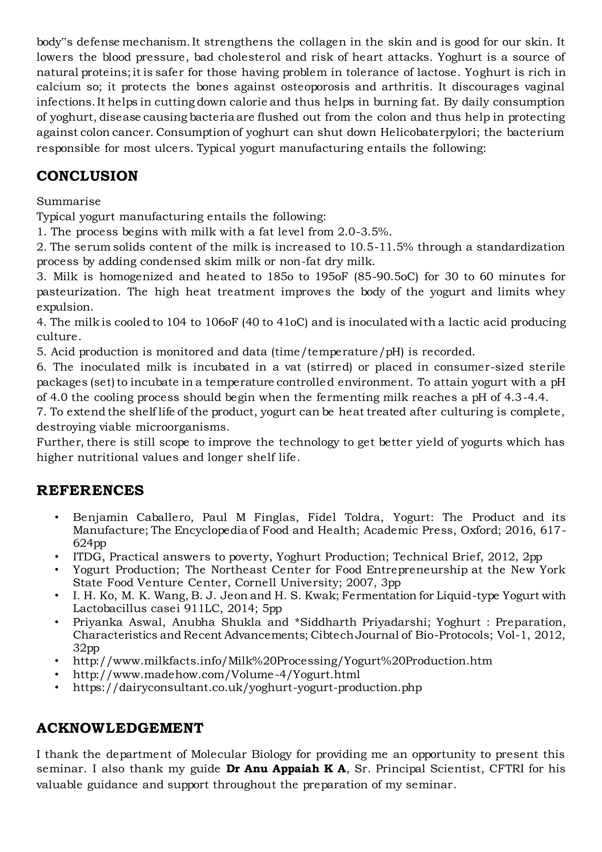 Fermentation Process in Yogurt Industry | DOCX