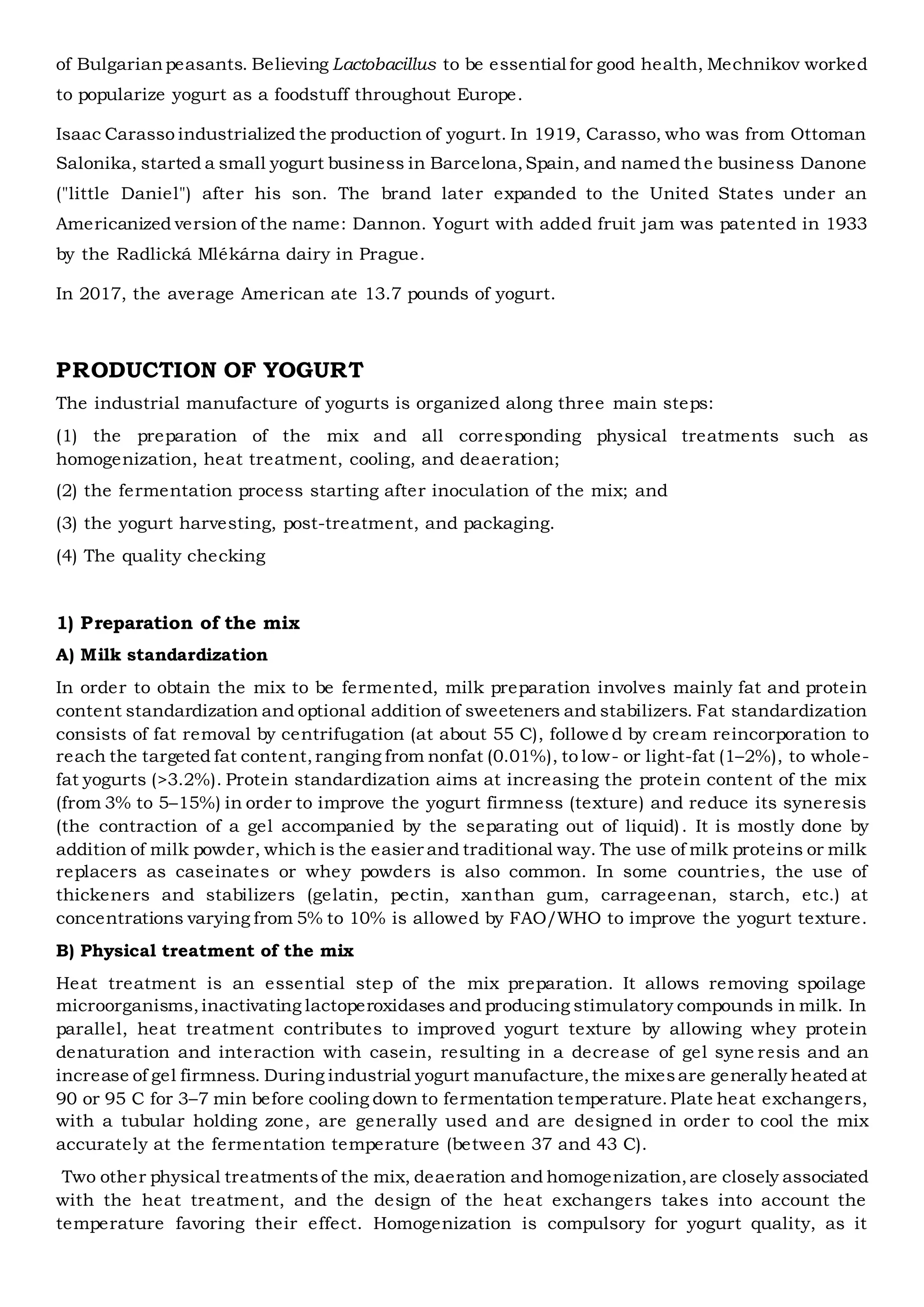 Fermentation Process in Yogurt Industry | DOCX