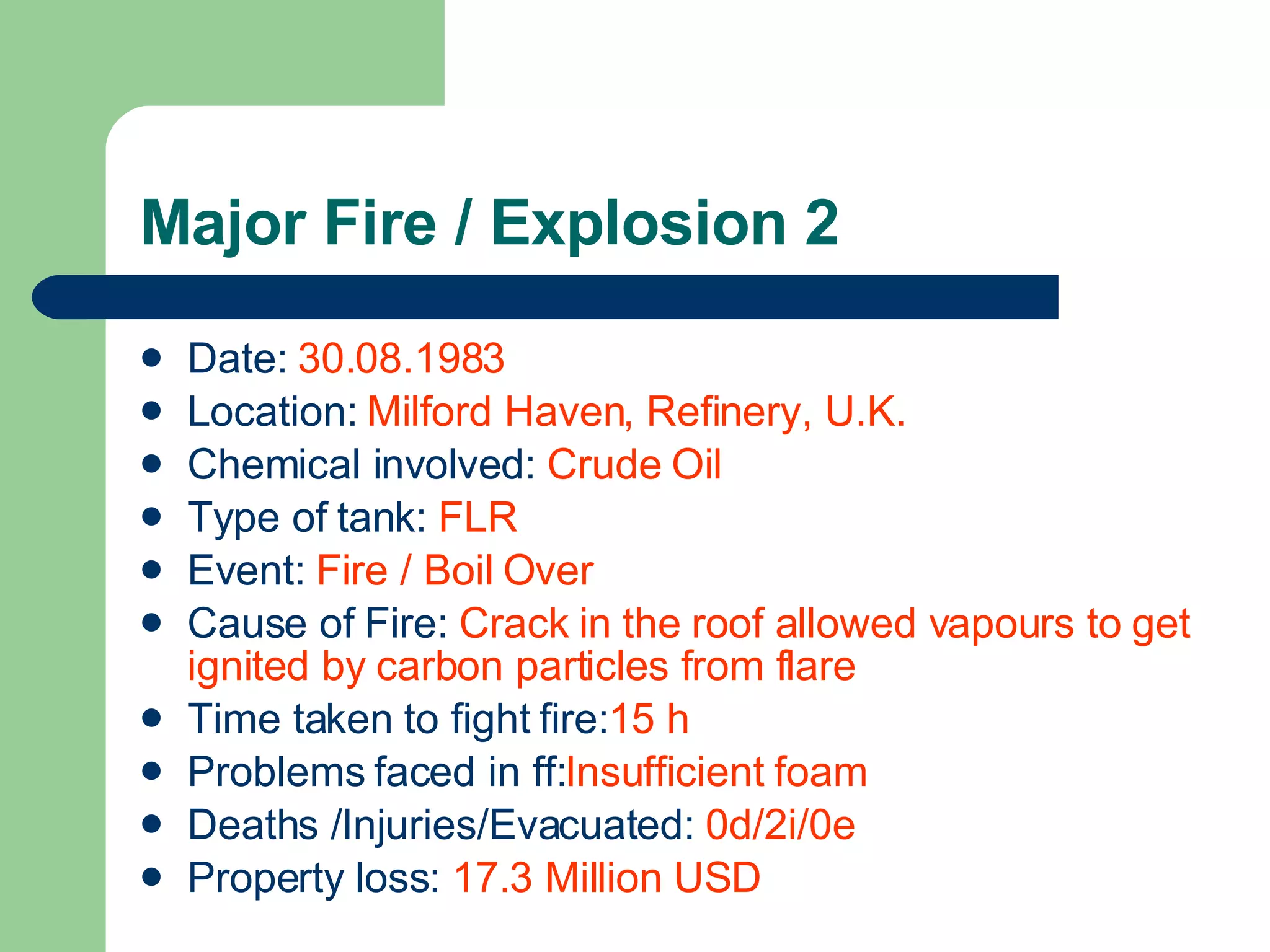 Major 50 Fires & Explosions | PPT | Chemistry | Science