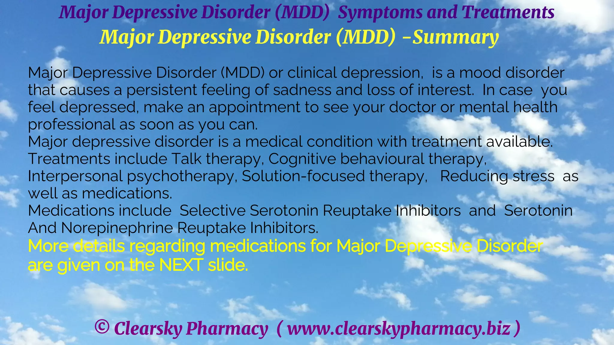 Major Depressive Disorder (MDD) Symptoms and Treatments | PPT
