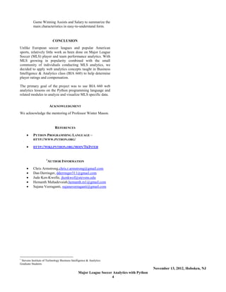 Major League Soccer Player Analysis-Report | PDF