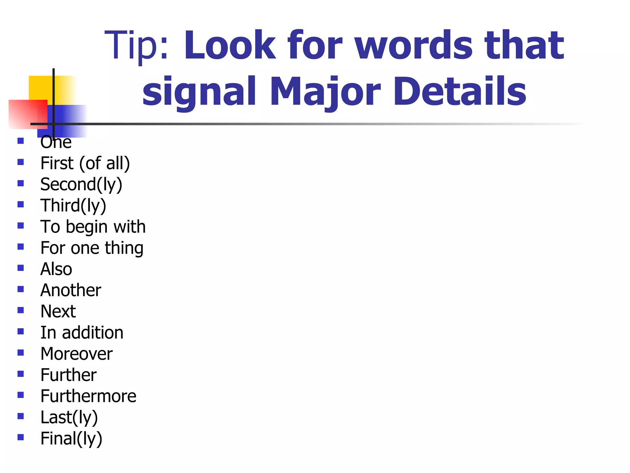 Major and minor details | PPT
