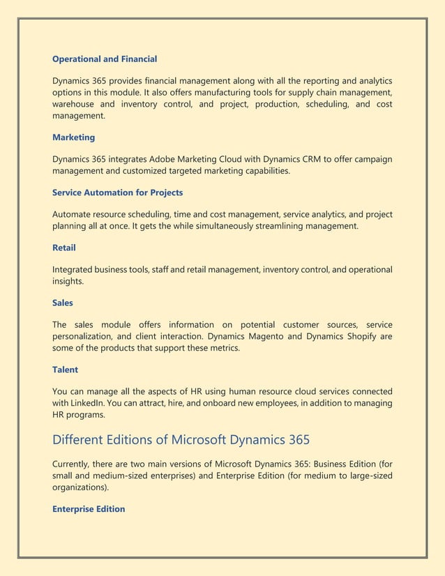 Major Areas Of Microsoft Dynamics 365.pdf | Cloud Computing | Internet