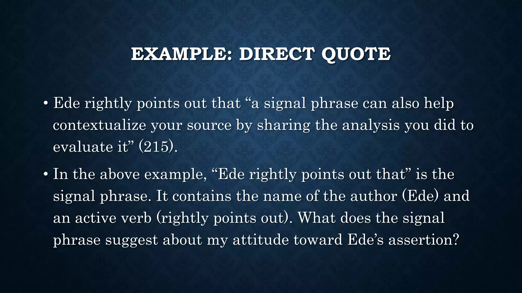 Major assignment 3 lecture nine integrating quotes | PPT