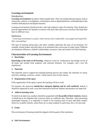 Learning environment effects and characteristics | DOCX | Education