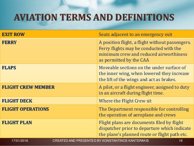 Major aviation terms for Cabin Crew Members.