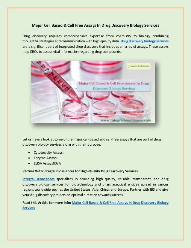 Major Cell Based And Cell Free Assays In Drug Discovery Biology Services