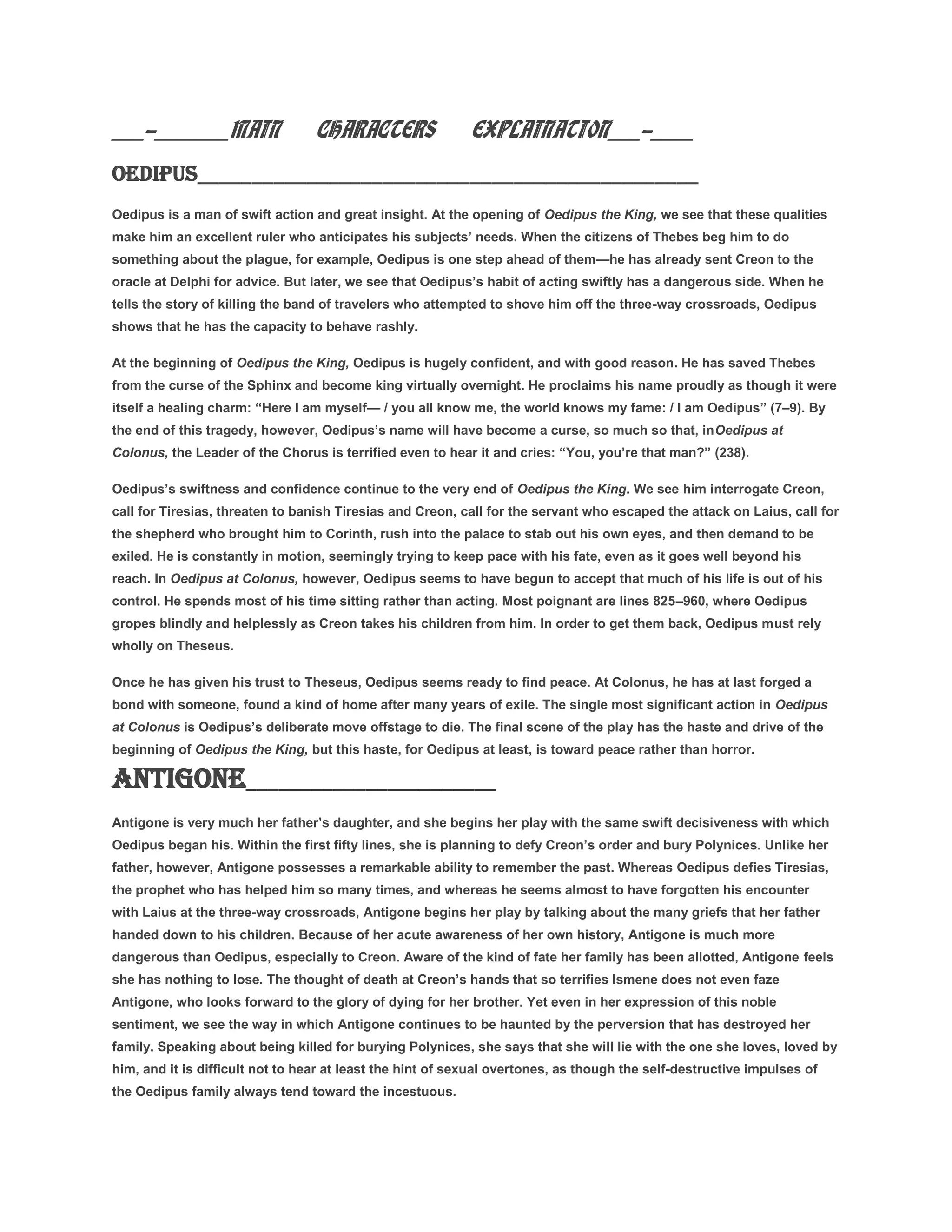 Major chracters analysis | DOCX