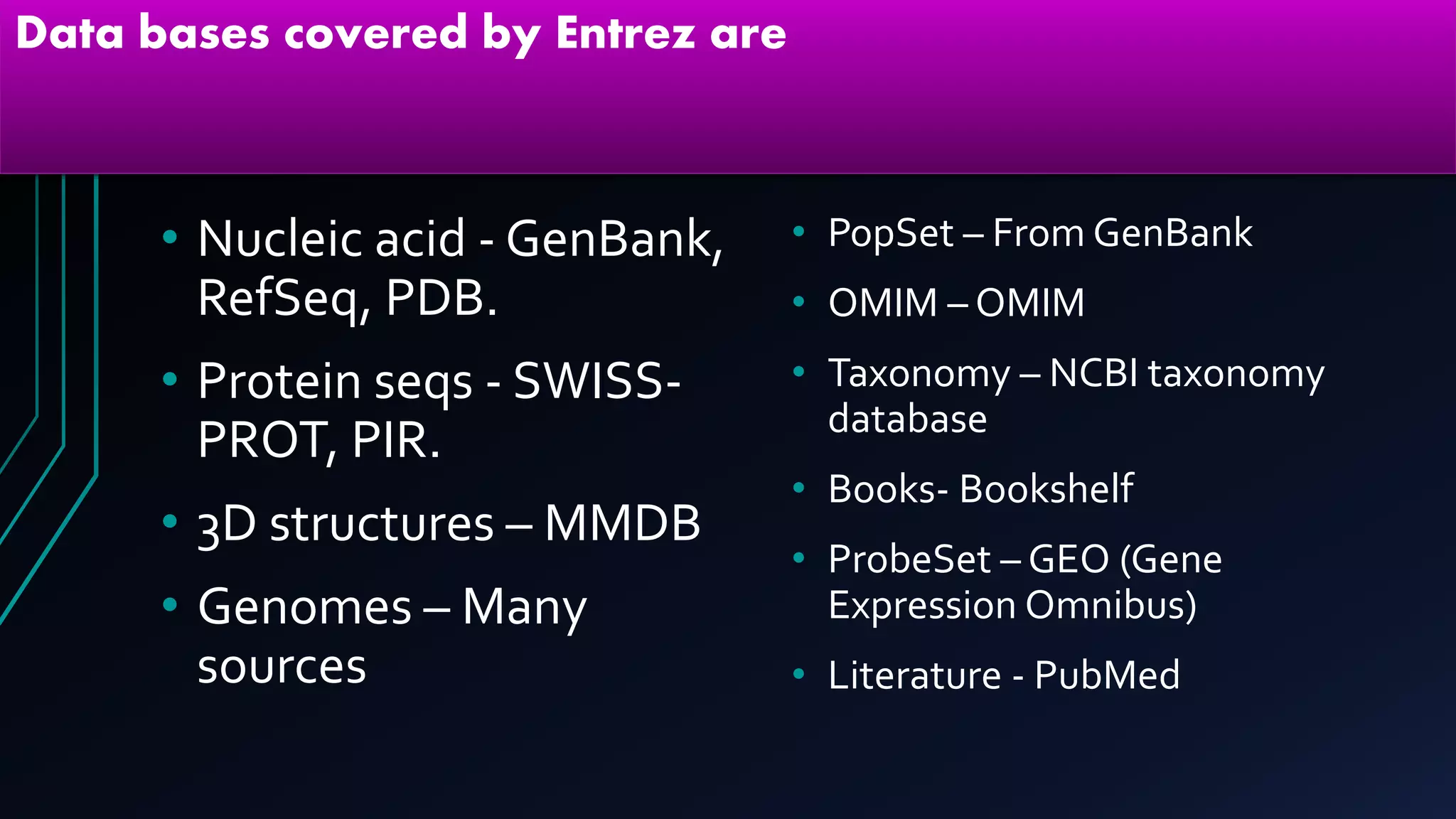 Major Databases In Bioinformatics Pptx Databases Computer
