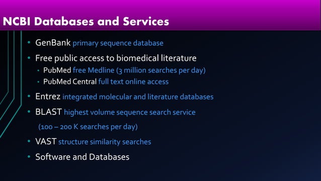 Major Databases In Bioinformatics Pptx Databases Computer Software And Applications