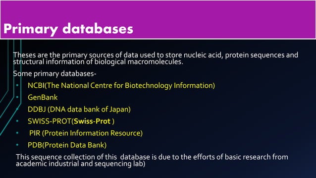 Major databases in bioinformatics | PPT