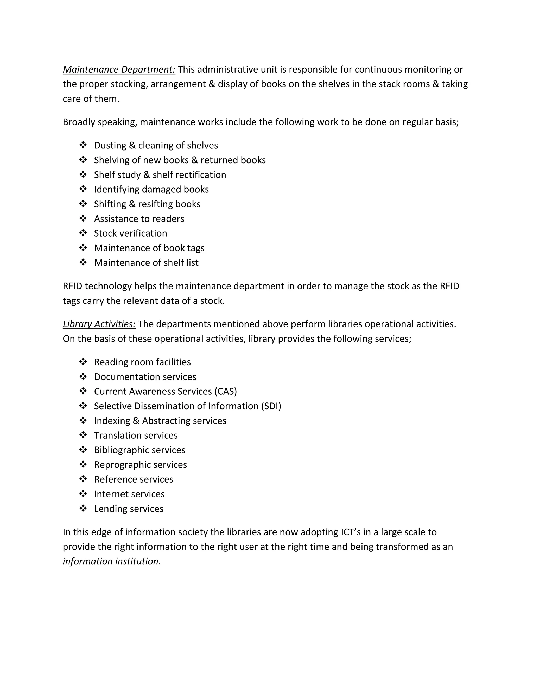 Major departments of a library | DOCX
